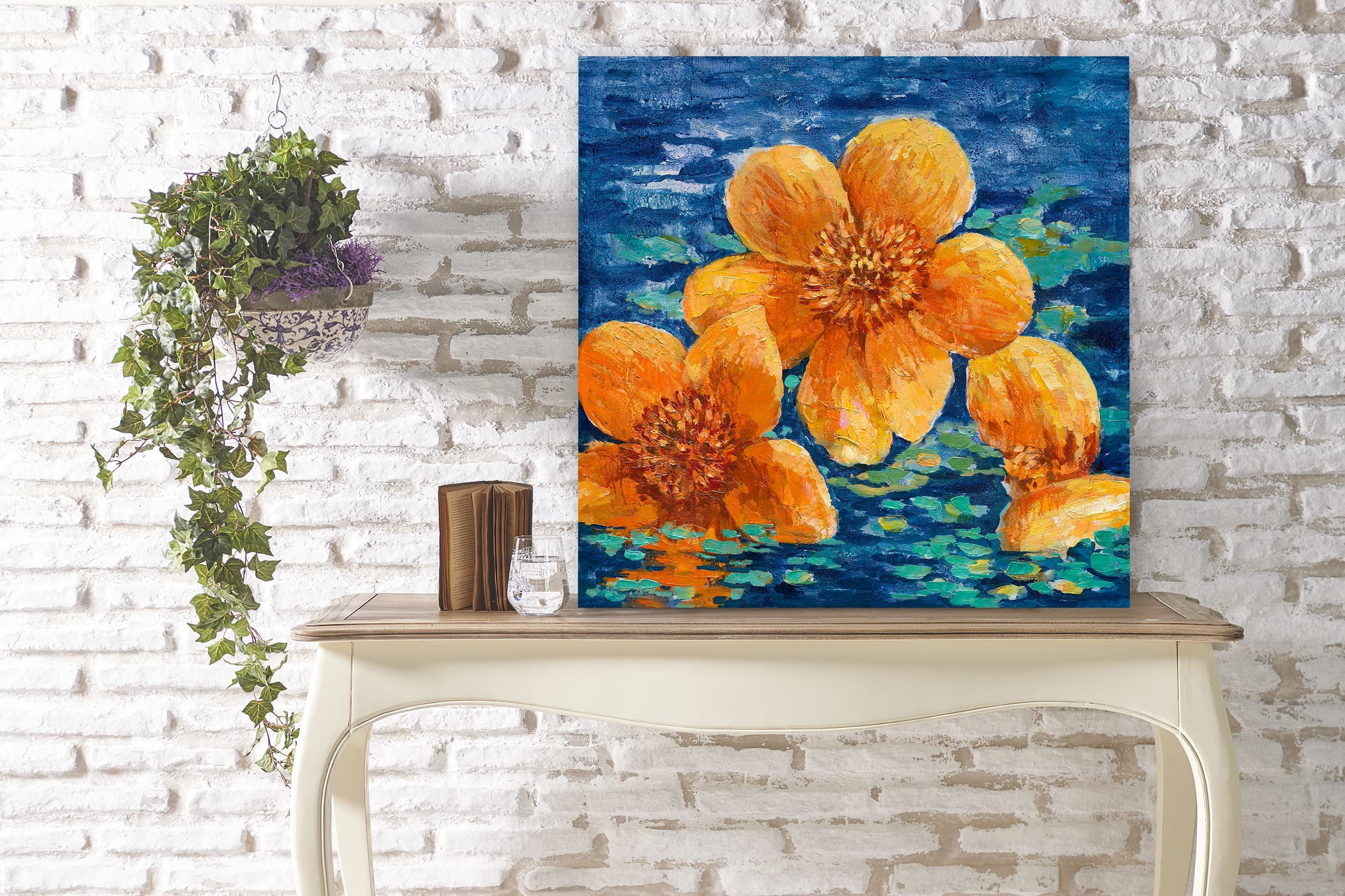 Wildon Home® Blue Water Orange Blossom - Wrapped Canvas Painting | Wayfair